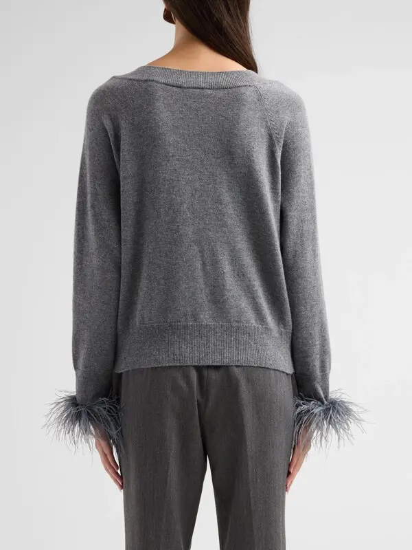 MILLY Wool-cashmere Feather-cuff Sweater