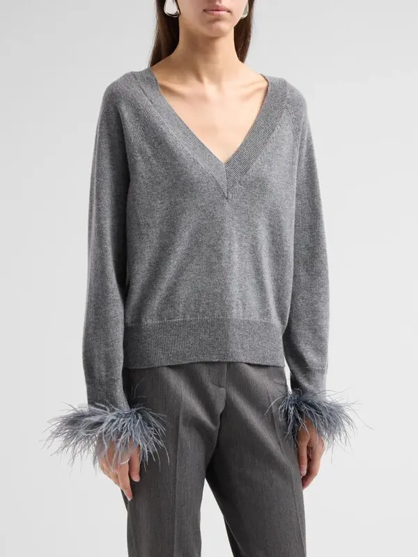 MILLY Wool-cashmere Feather-cuff Sweater