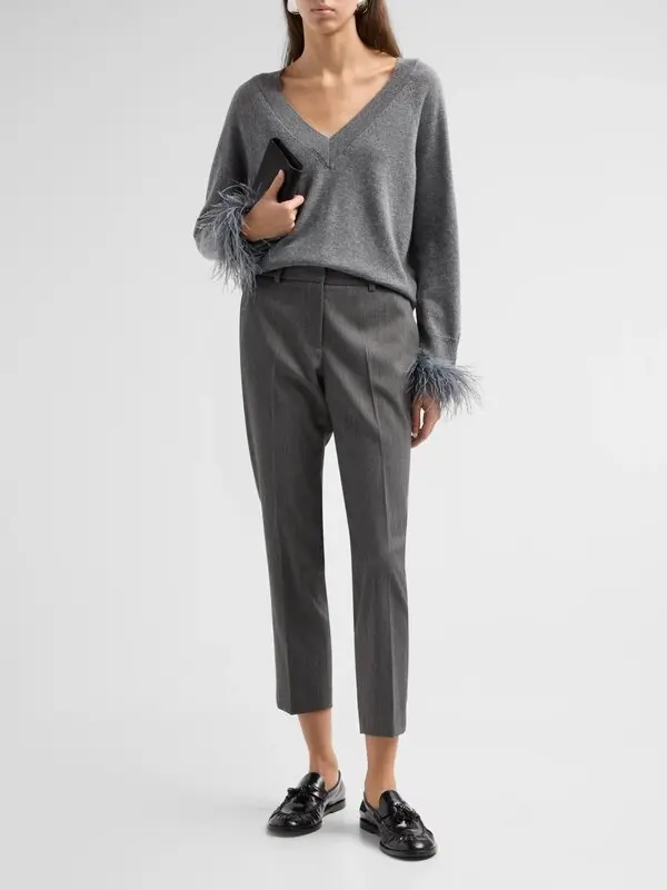 MILLY Wool-cashmere Feather-cuff Sweater