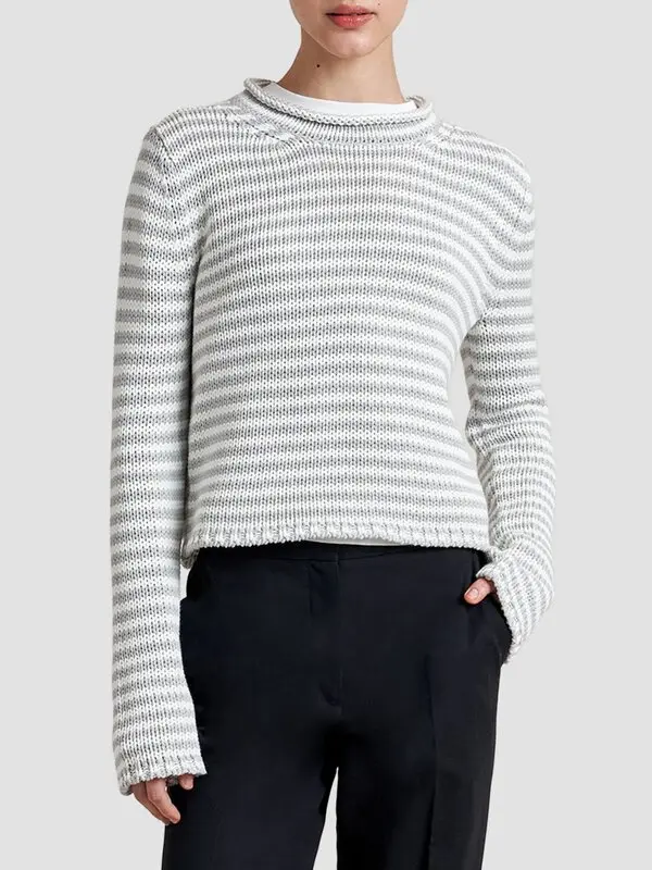 LA LIGNE Fine Stripe Mini Marina Sweater - Grey Ivory