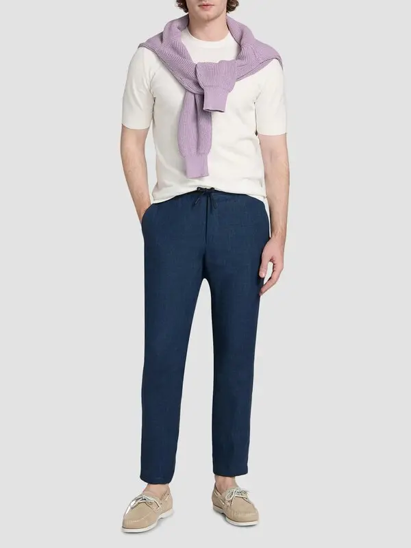 SAKS FIFTH AVENUE Collection Délavé Linen Drawstring Pants - Navy
