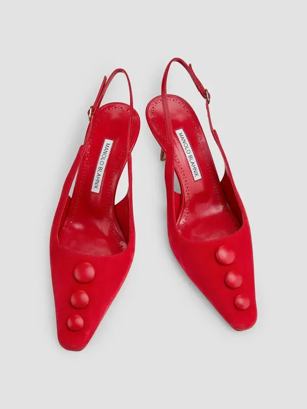 Manolo Blahnik Alexapla 70mm Suede & Leather Pumps - Red