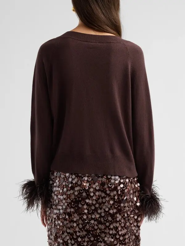 MILLY Feather Cuff V-neck Sweater