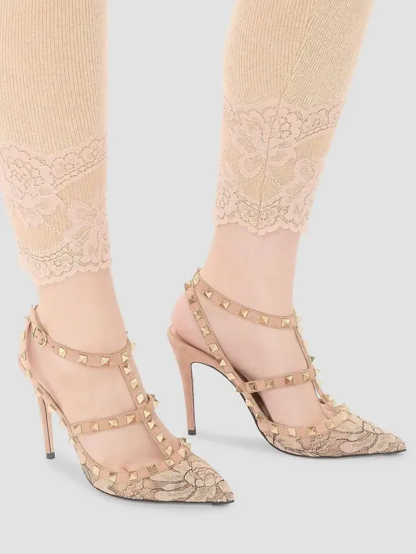 Valentino Garavani Rockstud 100mm Lace Pumps With Straps
