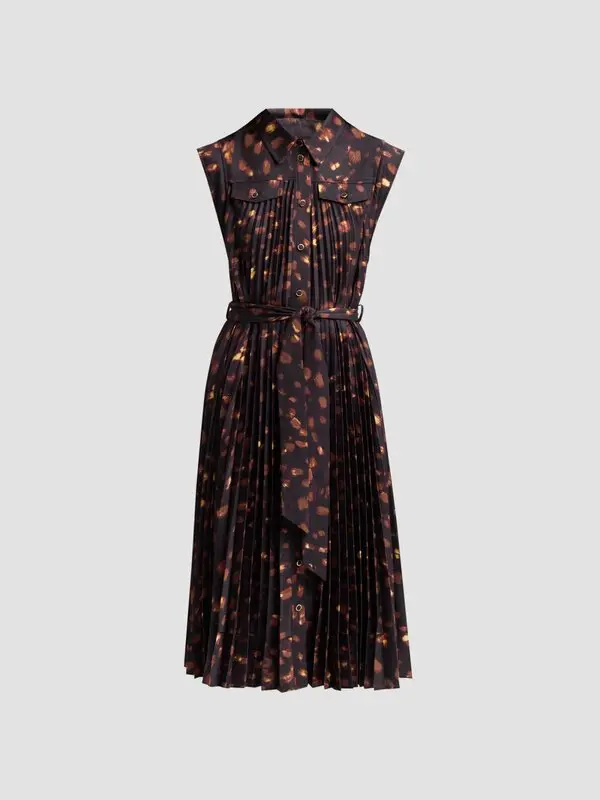MILLY Johanna Printed Accordion-pleated Knee-length Dress - Brown Multi