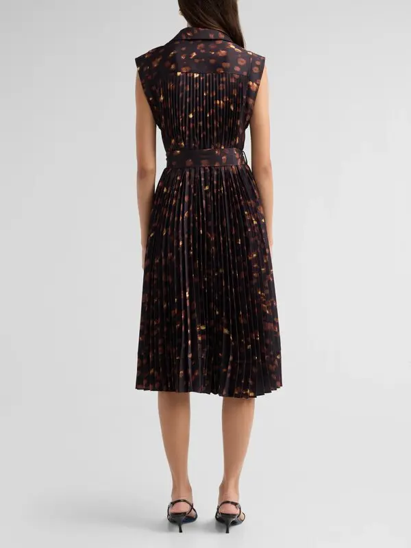 MILLY Johanna Printed Accordion-pleated Knee-length Dress - Brown Multi