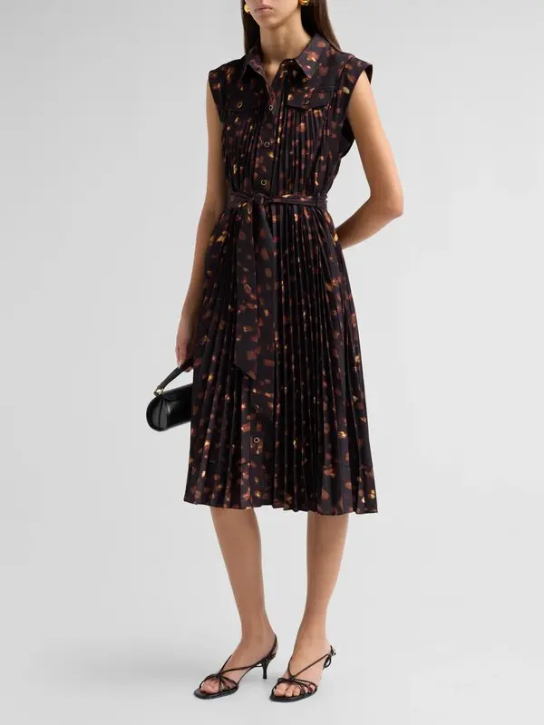 MILLY Johanna Printed Accordion-pleated Knee-length Dress - Brown Multi