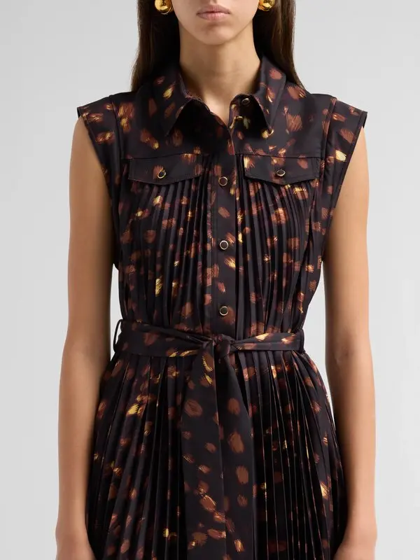 MILLY Johanna Printed Accordion-pleated Knee-length Dress - Brown Multi
