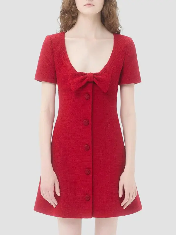 Valentino Garavani Short Dress In Plain Wool Tweed