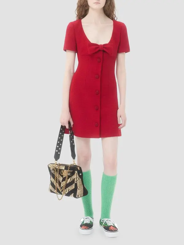 Valentino Garavani Short Dress In Plain Wool Tweed
