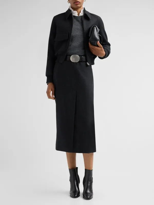 NILI LOTAN Mariha Wool Midi Skirt - Dark Charcoal