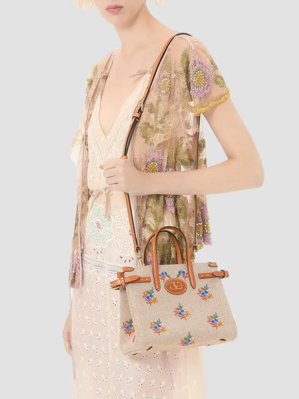 Valentino Garavani Antibes Small Canvas Shopping Bag With Embroidery