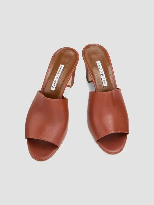 Manolo Blahnik Rapallabar Leather Sandals - Medium Brown