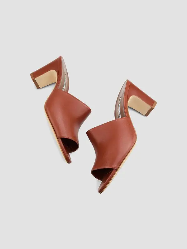 Manolo Blahnik Rapallabar Leather Sandals - Medium Brown