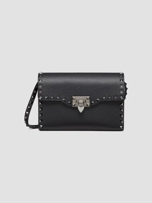 Valentino Garavani Small Rockstud Grainy Calfskin Crossbody Bag - Black