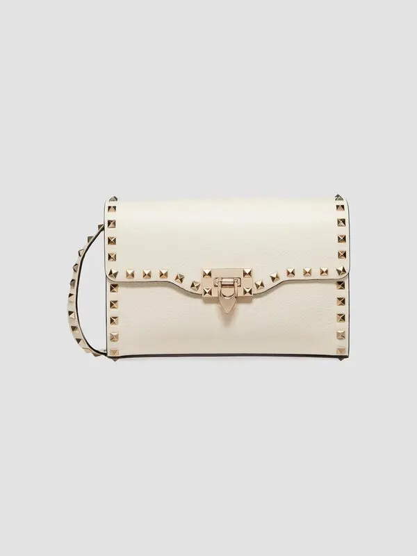 Valentino Garavani Rockstud Grainy Calfskin Crossbody Bag - Light Ivory
