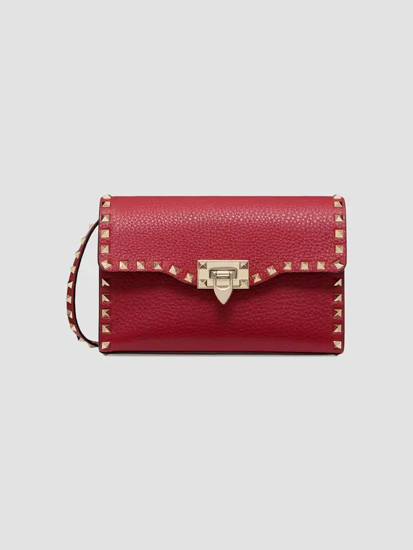 Valentino Garavani Rockstud Grainy Calfskin Crossbody Bag - Rosso Red