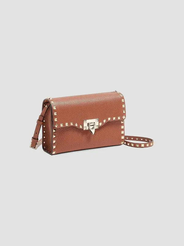 Valentino Garavani Small Rockstud Grainy Calfskin Crossbody Bag - Saddle Brown