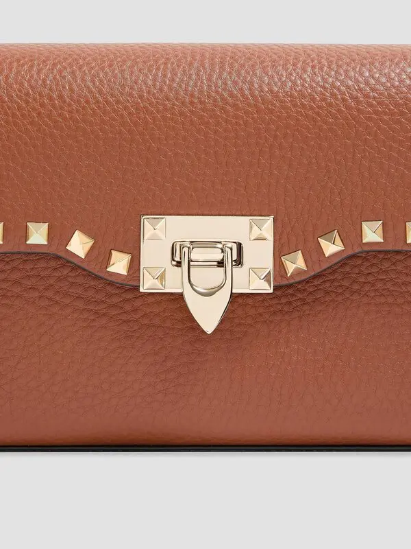Valentino Garavani Small Rockstud Grainy Calfskin Crossbody Bag - Saddle Brown