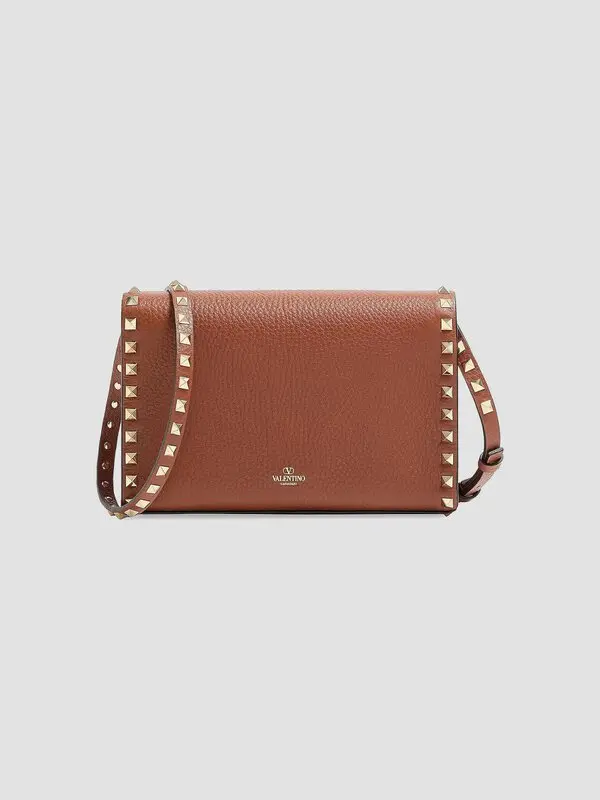 Valentino Garavani Rockstud Grainy Calfskin Crossbody Bag - Saddle Brown