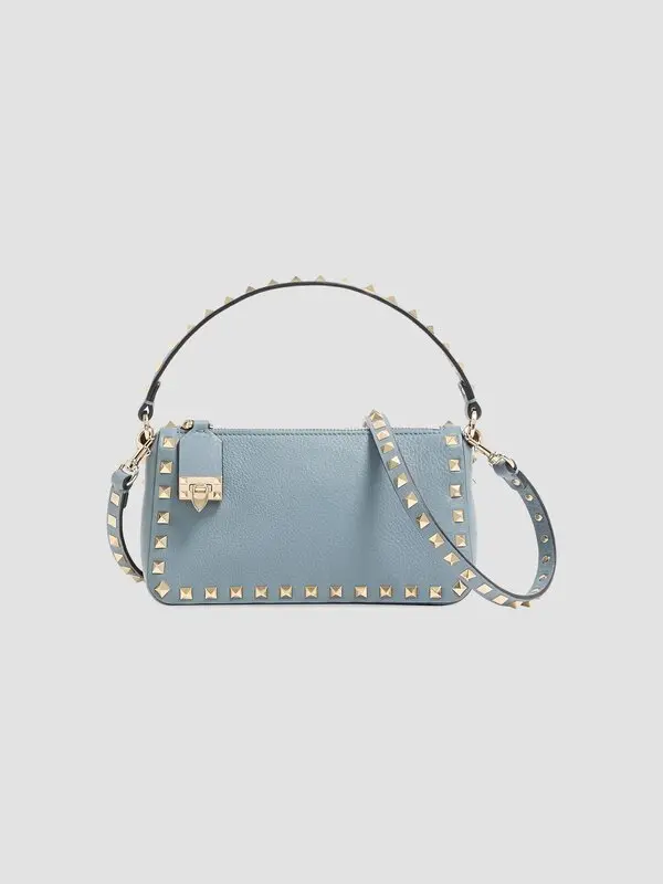 Valentino Garavani Small Rockstud Grainy Calfskin Crossbody Bag - Stone