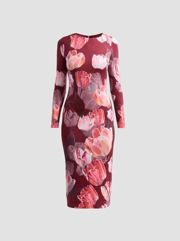 MILLY Abbygail Floral Midi Dress - Red Multi