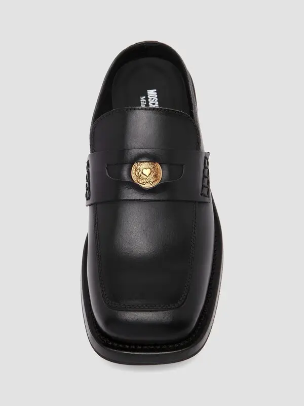 Moschino Leather Open Back Penny Loafers