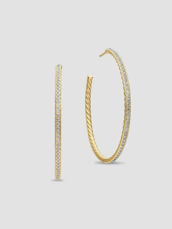 David Yurman Pavé Hoop Earrings In 18k Yellow Gold