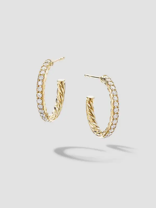 David Yurman Pavé Hoop Earrings In 18k Yellow Gold - Diamond