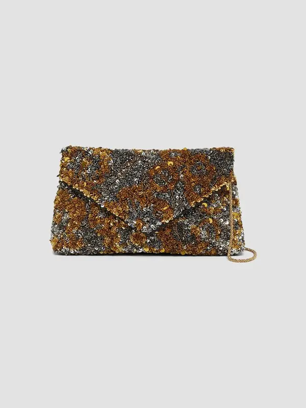 Dries Van Noten Medium Sequined Envelope Clutch - Silver