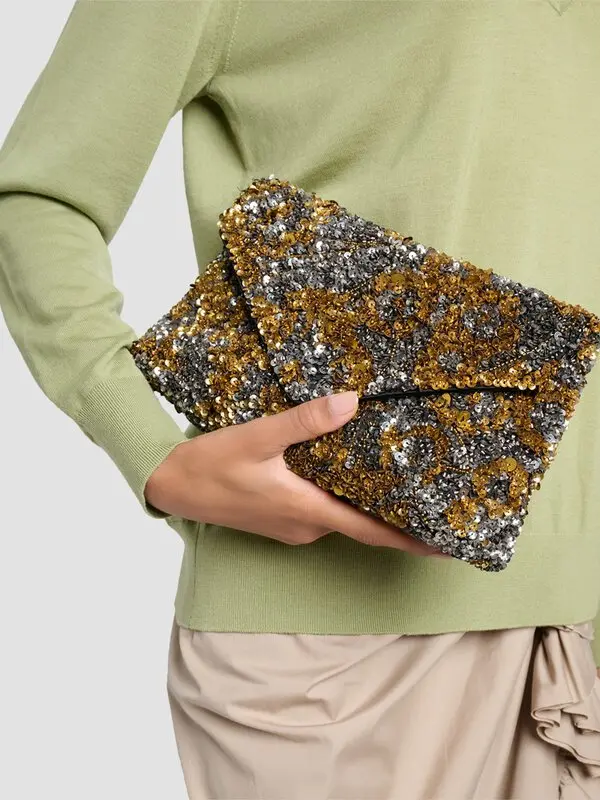 Dries Van Noten Medium Sequined Envelope Clutch