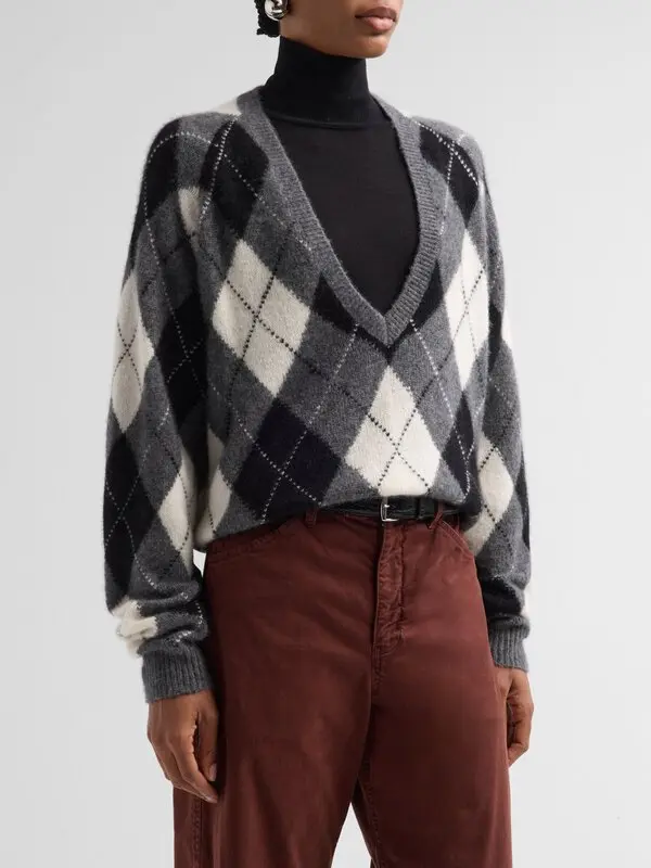 NILI LOTAN Feron Argyle Cashmere-silk Sweater