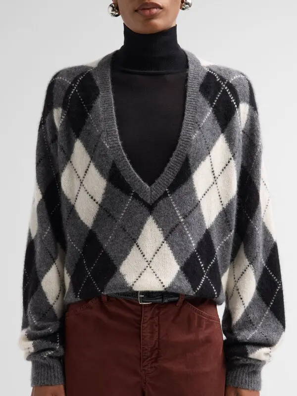 NILI LOTAN Feron Argyle Cashmere-silk Sweater