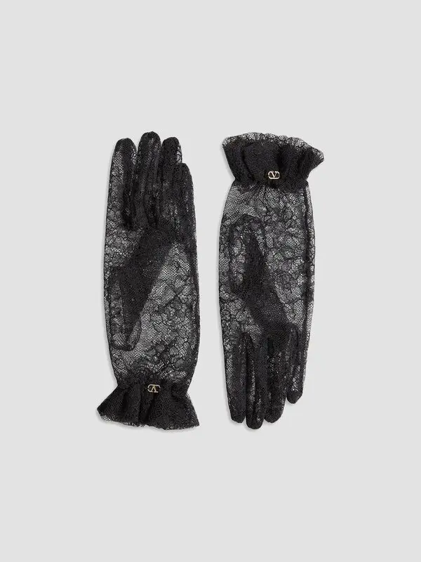 Valentino Garavani Vlogo Signature Lace Gloves - Black
