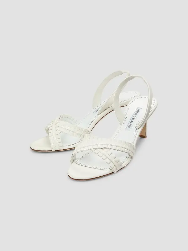 Manolo Blahnik Volusan 70mm Leather Slanted-heel Sandals - White