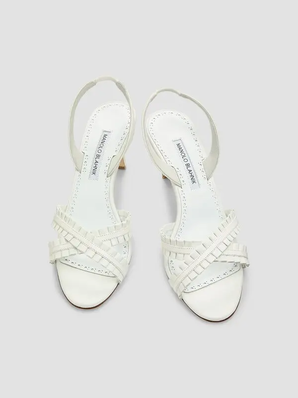 Manolo Blahnik Volusan 70mm Leather Slanted-heel Sandals - White
