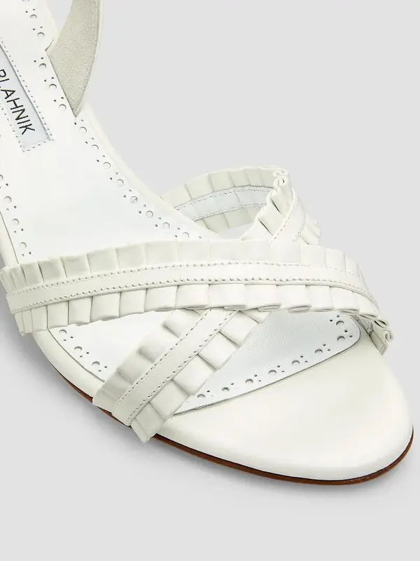 Manolo Blahnik Volusan 70mm Leather Slanted-heel Sandals - White