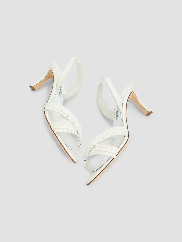 Manolo Blahnik Volusan 70mm Leather Slanted-heel Sandals - White