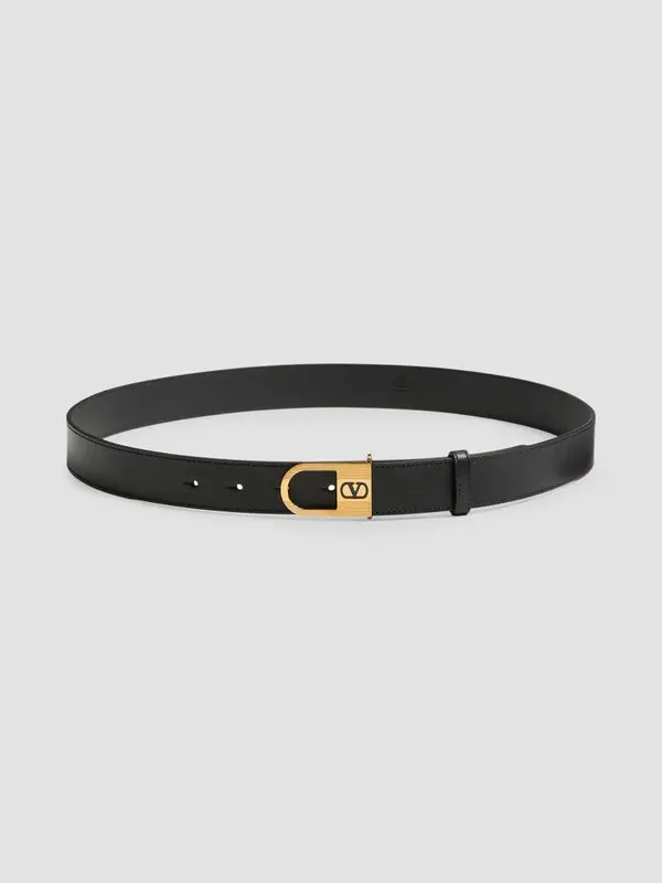 Valentino Garavani Vlogo Signature Belt In Shiny Calfskin 30 Mm - Black