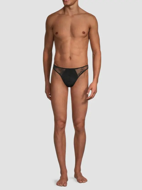 FLEUR DU MAL Bouquet Sheer Floral Lace Thong