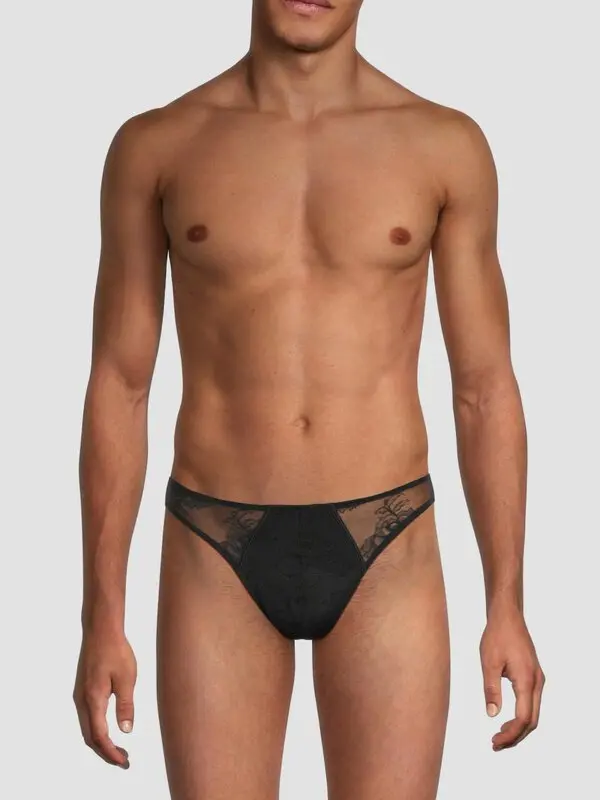 FLEUR DU MAL Bouquet Sheer Floral Lace Thong