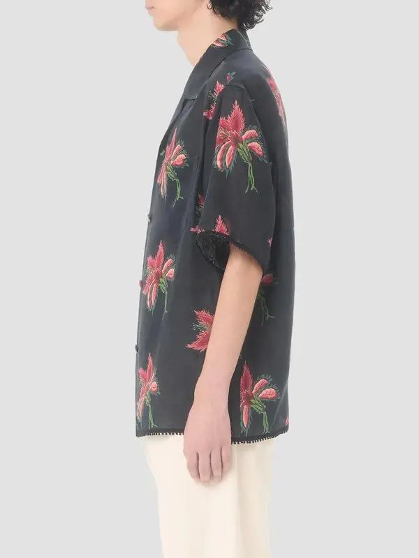 Valentino Garavani Linen Bowling Shirt With Papier Floral Print