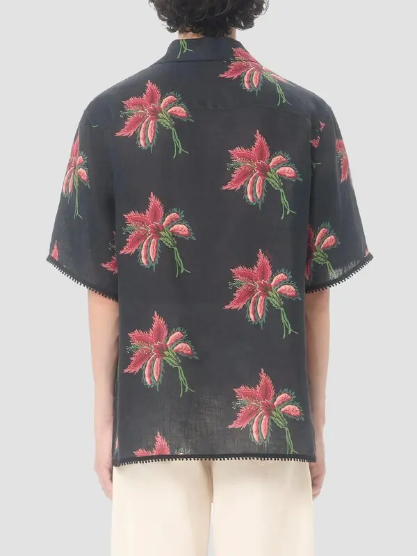 Valentino Garavani Linen Bowling Shirt With Papier Floral Print