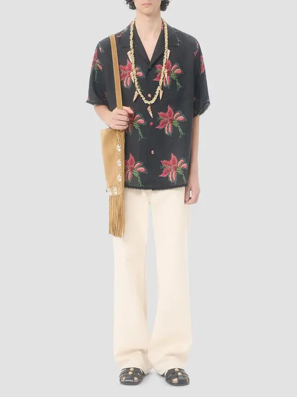 Valentino Garavani Linen Bowling Shirt With Papier Floral Print