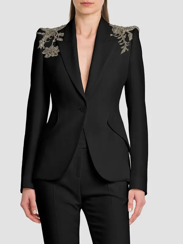 Alexander McQueen Shoulder-embellished Peak Lapel Jacket