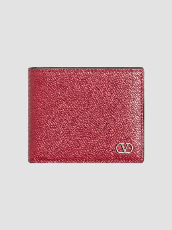 Valentino Garavani Vlogo Signature Grainy Calfskin Wallet - Red