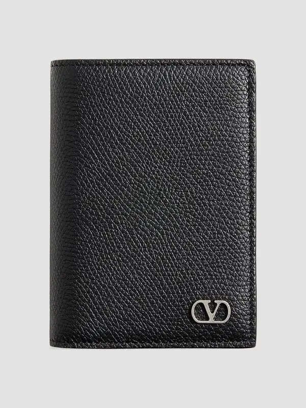 Valentino Garavani Vlogo Signature Cardholder In Grainy Calfskin - Black