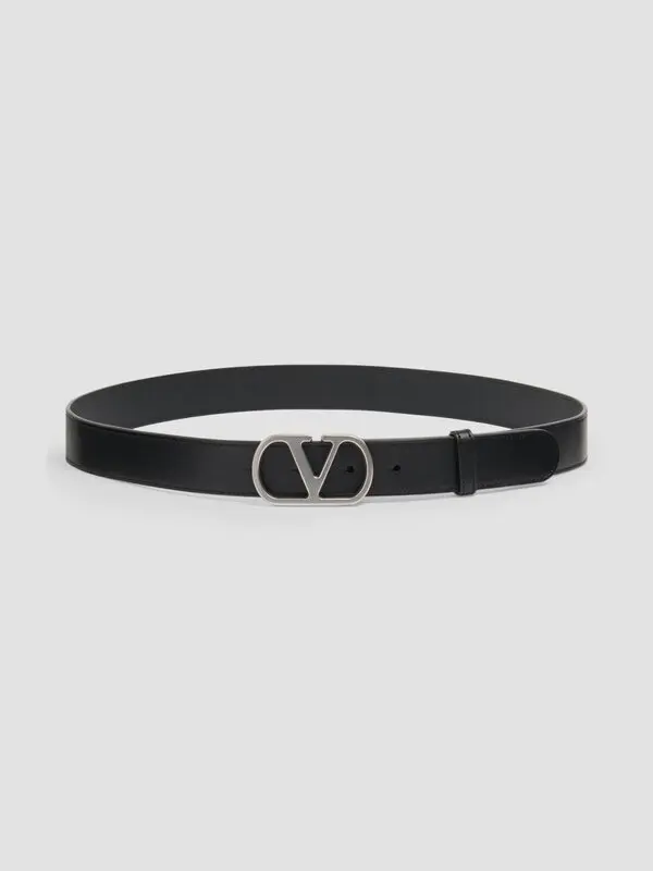 Valentino Garavani Vlogo Signature Belt In Shiny Calfskin 30mm - Black
