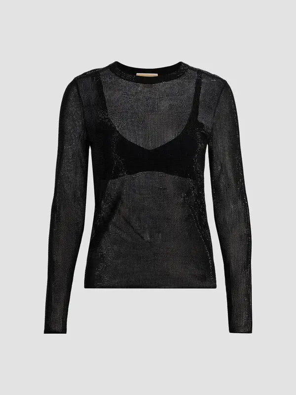 Michael Kors Gem Fitted Long Crewneck Top