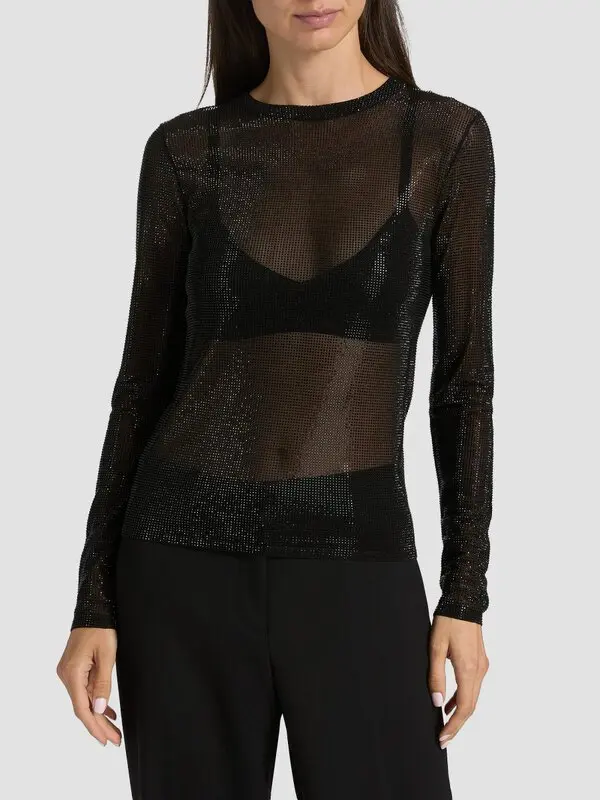 Michael Kors Gem Fitted Long Crewneck Top